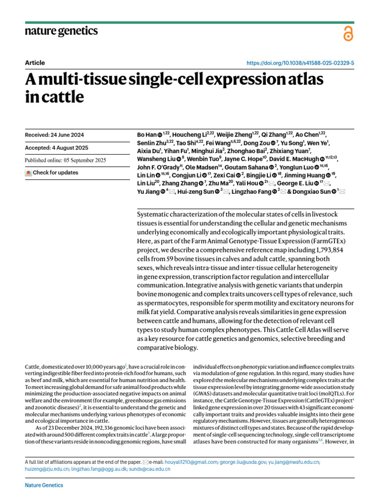 Han Et Al Multi Tissue Cell Expresion Atlas Cattle | PDF | Life ...