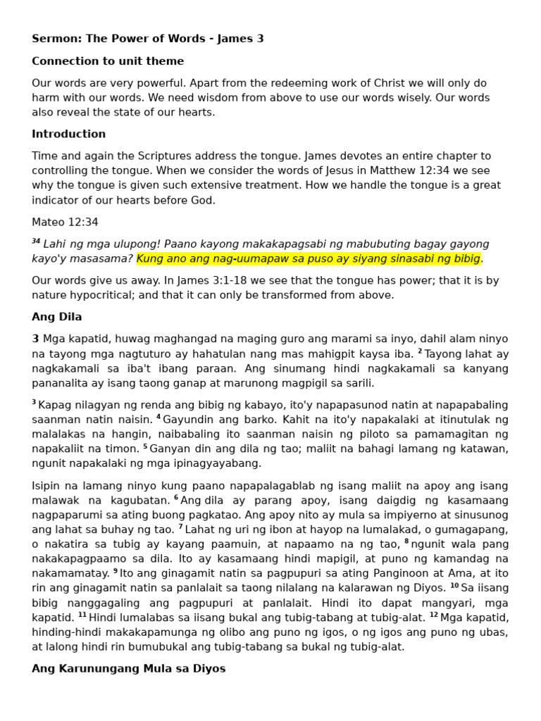 The Power of the Tongue in James 3 | PDF | Jesus | Wisdom