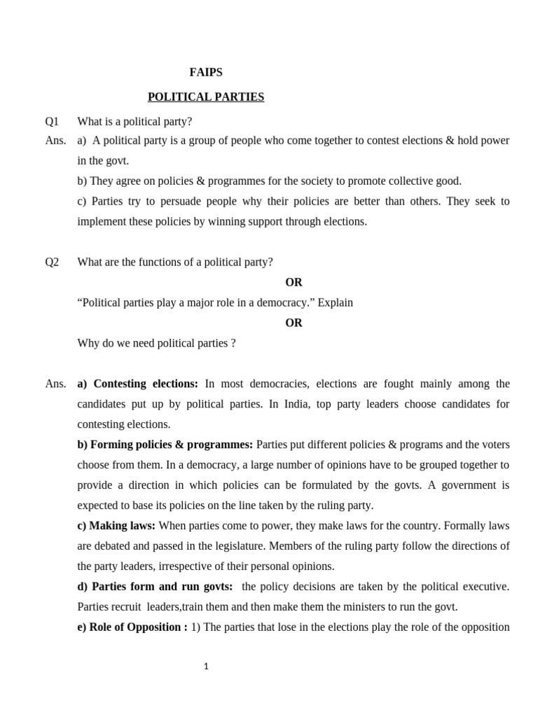 Political Parties Notes 2025 | PDF | Political Parties | Elections