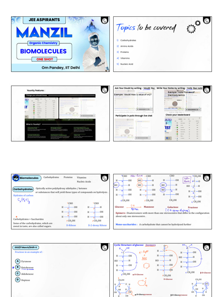 Biomolecules Class Notes (One Shot) Manzil JEE 2024-Invert New | PDF ...