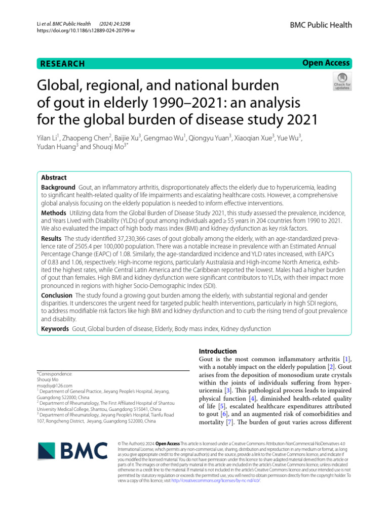 Global, Regional, and National Burden of Gout in Elderly 1990-2021: An ...