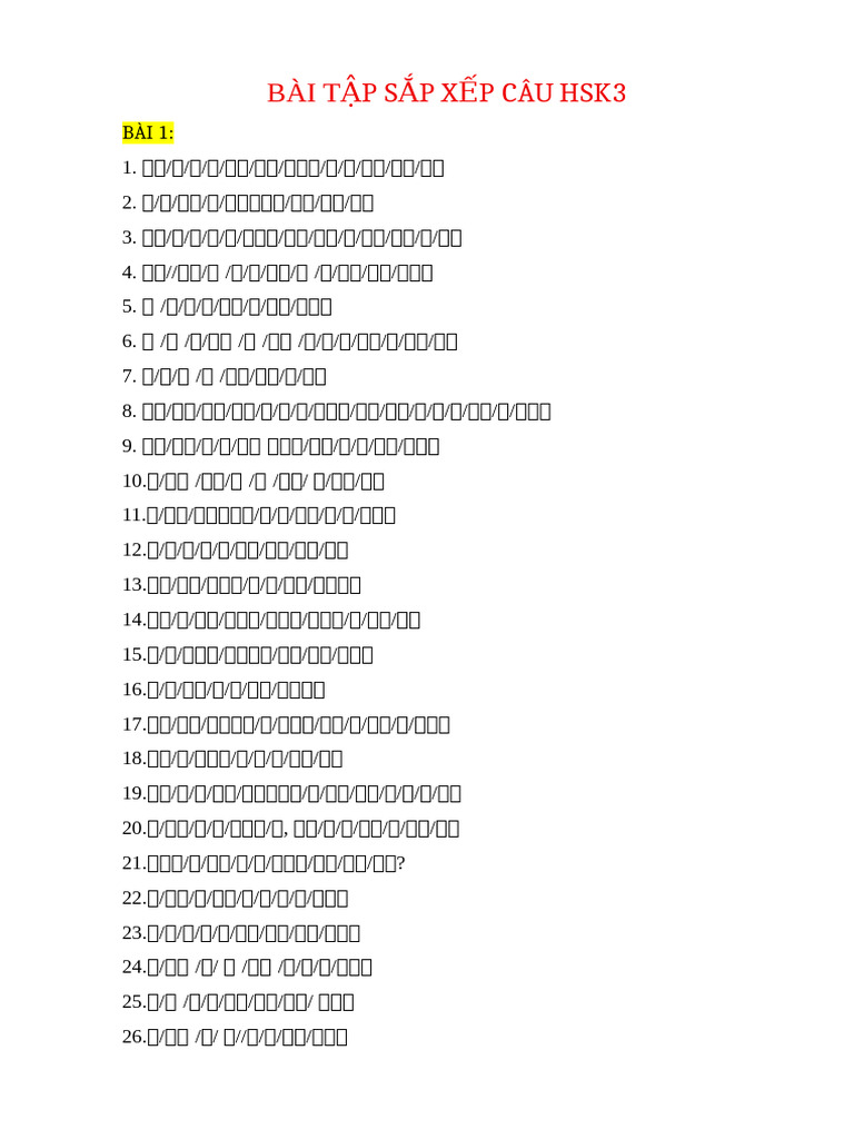 Bài Tập Sắp Xếp Câu HSK3 | PDF