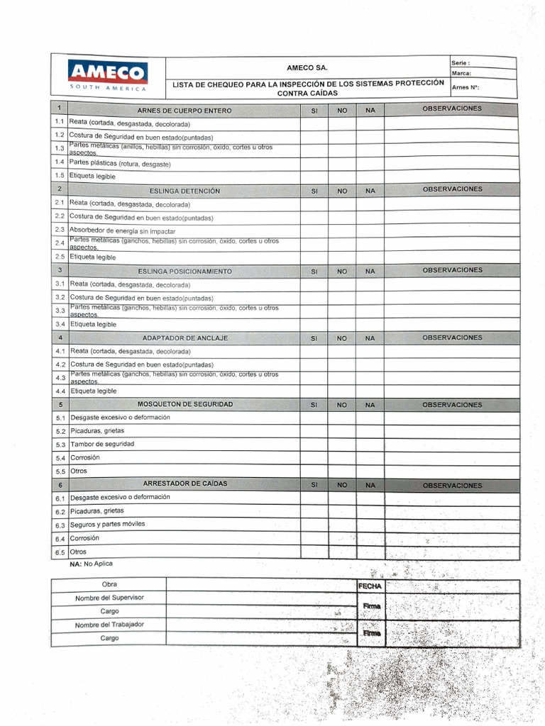 Check List Arnes | PDF