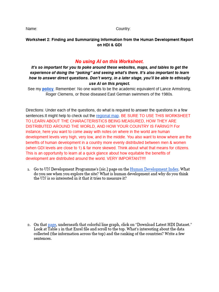 Step1 HDI&GDI Worksheet2 PDF | PDF