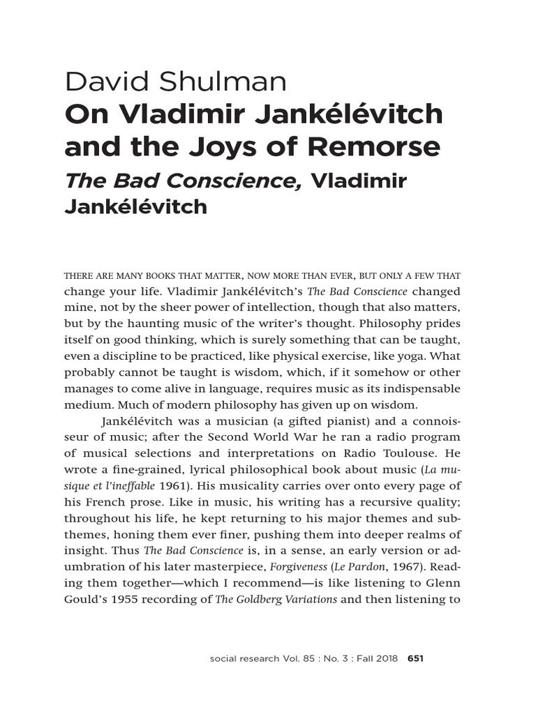 On Vladimir Jank-l-Vitch and The Joys of Remorse T - 250825 - 212503 | PDF | Conscience ...
