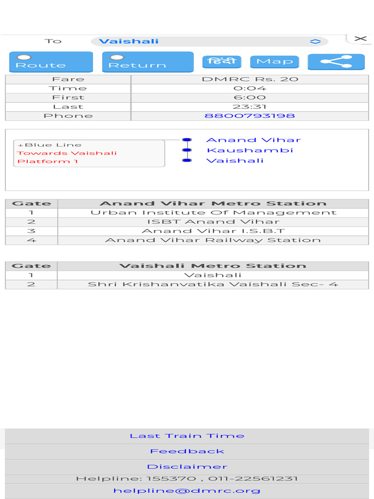 Route From Anand Vihar To Vaishali - Delhi Metro | PDF