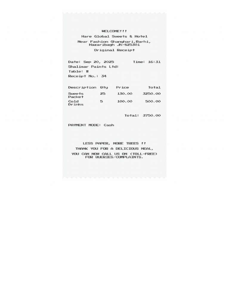 Chandan Hardware Sweets Bill | PDF
