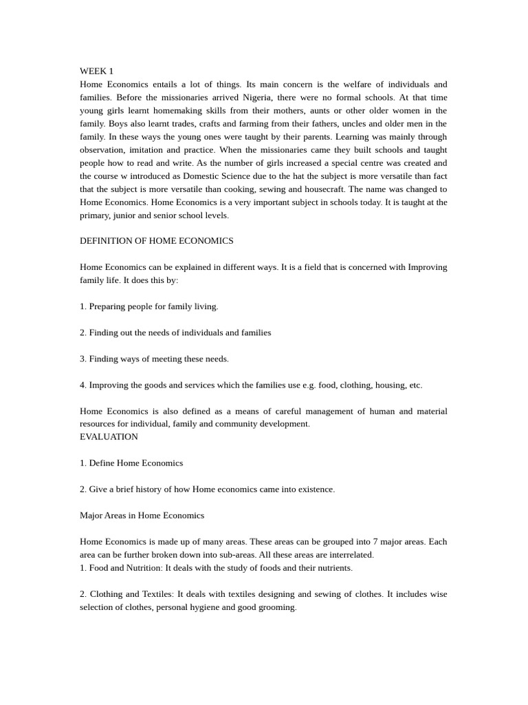 Home Economics jss1 Lesson Note-1 | PDF | Human Nose | Tooth