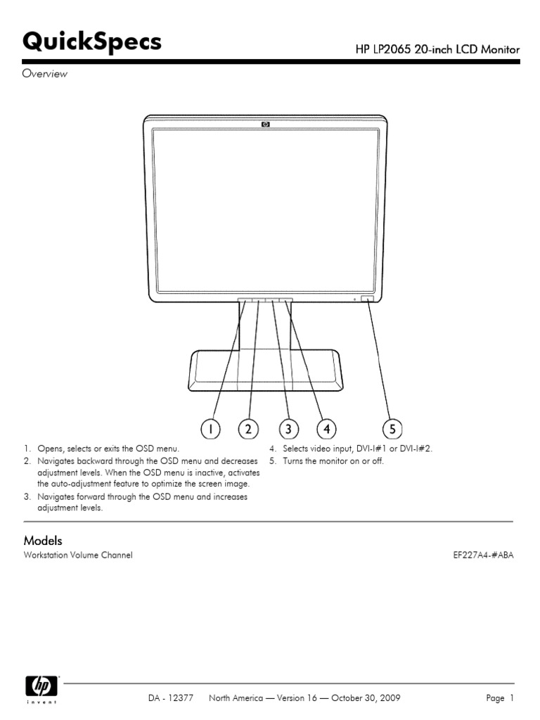 HP LP2065 Monitor Specifications | PDF | Consumer Electronics | Display ...