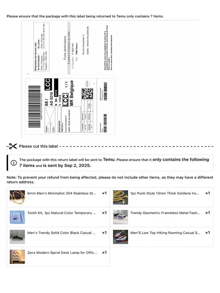 Return Instructions for Temu Package | PDF