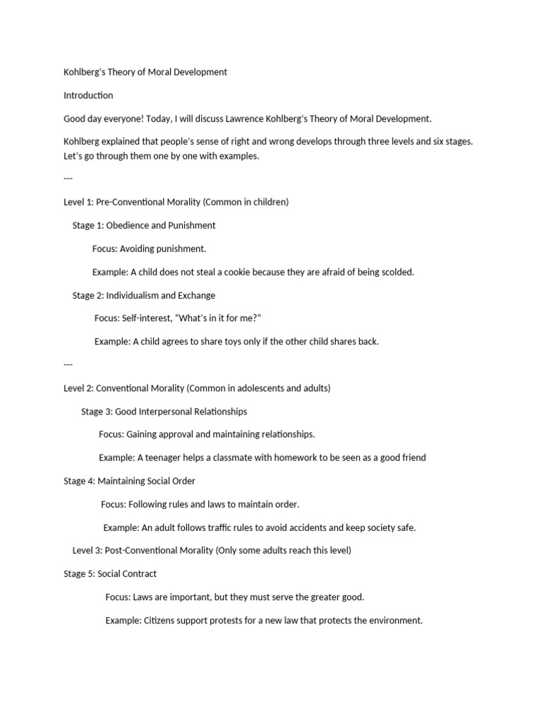 Kohlberg's Moral Development Stages Explained | PDF