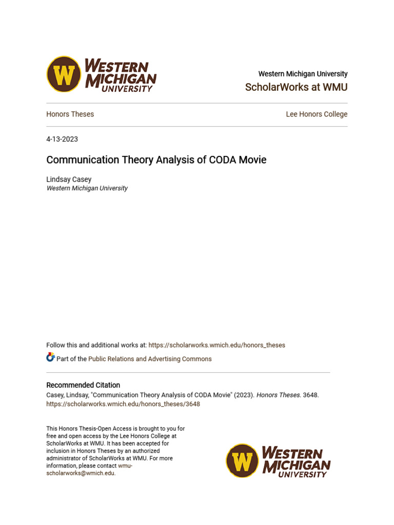 Communication Theory Analysis of CODA Movie | PDF | Deafness | Sign ...