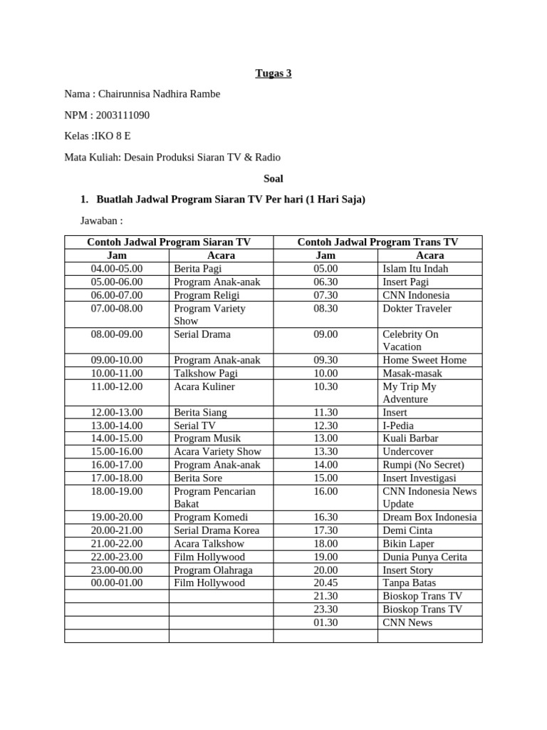 Jadwal Siaran TV dan Contoh Iklan | PDF