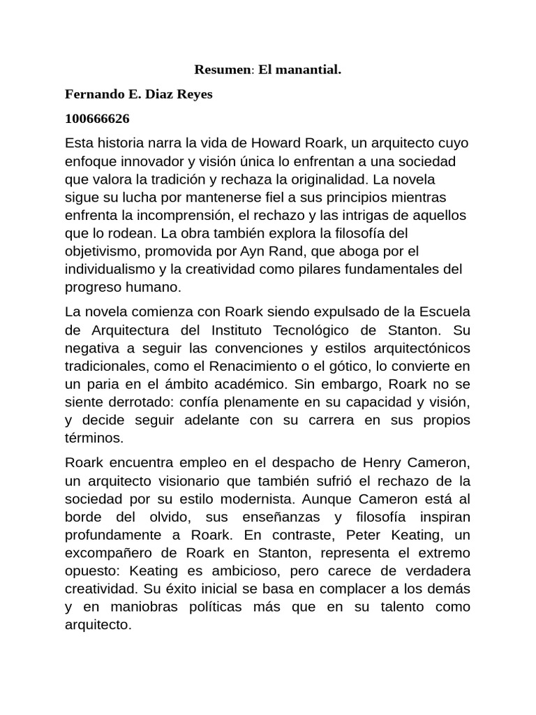 La lucha de Howard Roark en El Manantial | PDF