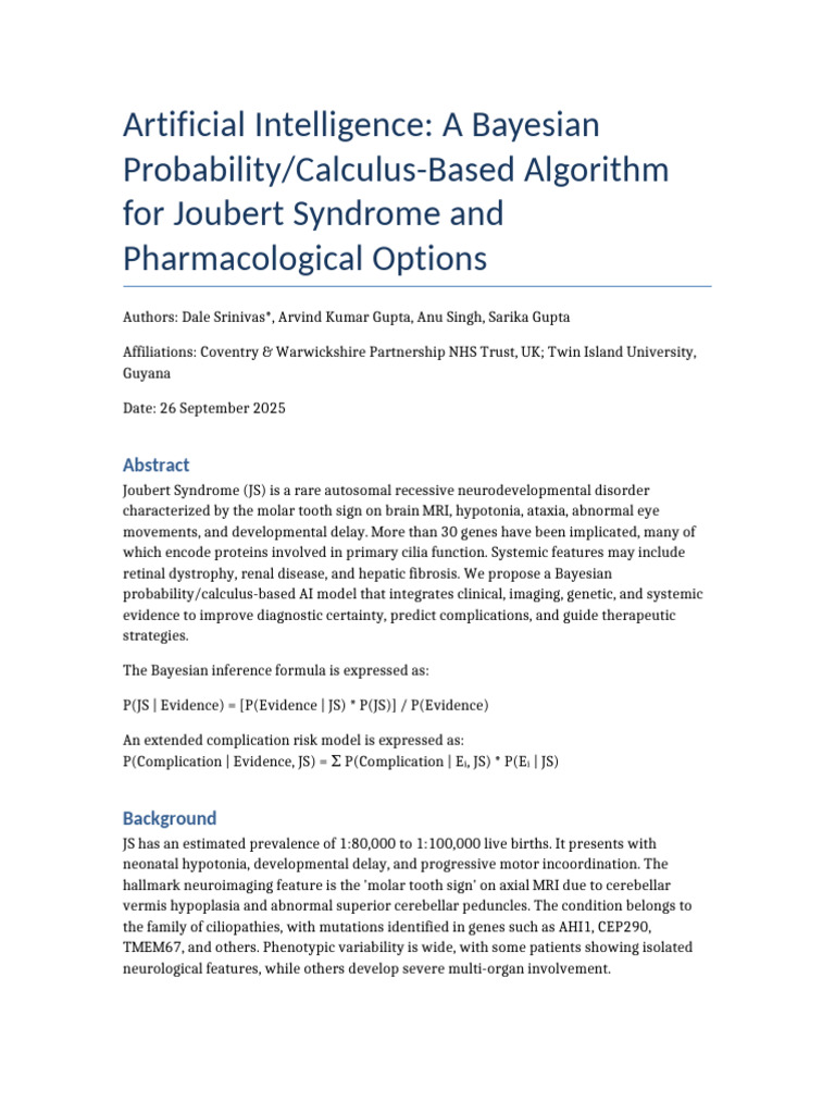 AI Bayesian Model for Joubert Syndrome | PDF | Neurology | Diseases And ...