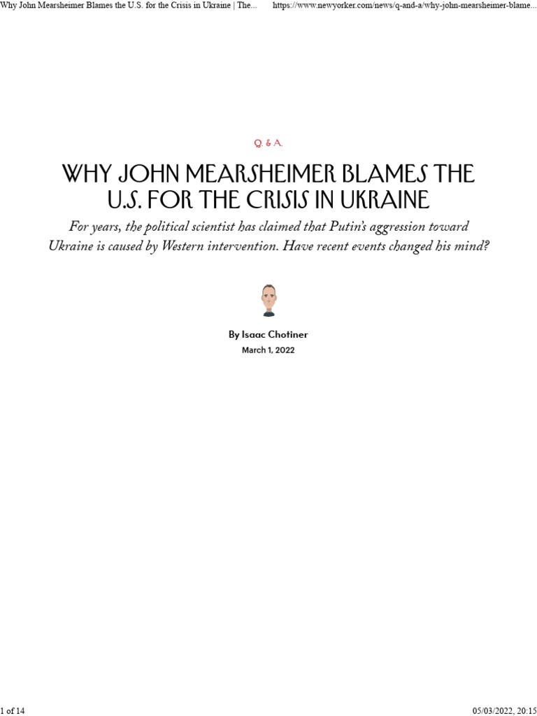 Mearsheimer: U.S. Role in Ukraine Crisis | PDF | Ukraine | Vladimir Putin