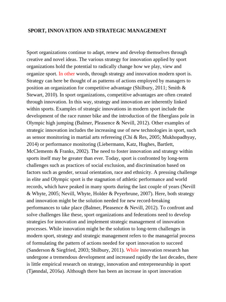 Sport, Innovation and Strategic Management | PDF | Innovation ...