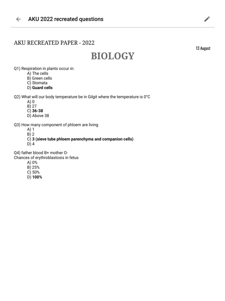 AKU 2022 Recreated Questions | PDF | Waves | Endoplasmic Reticulum