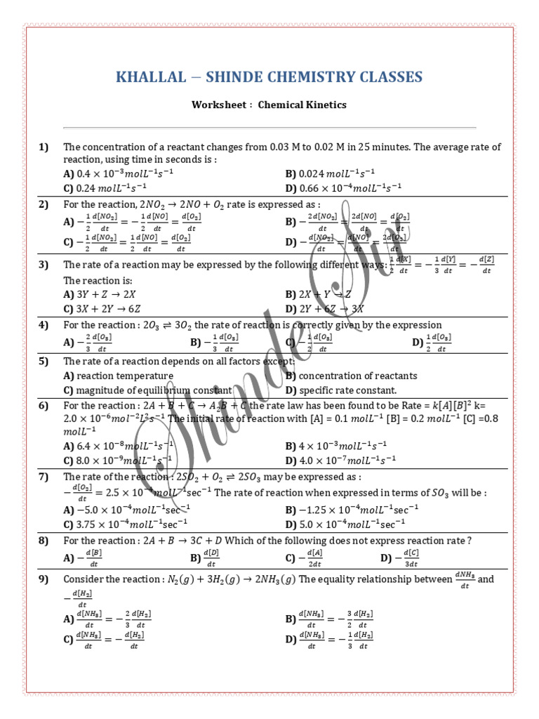Chemical Reaction Rate Analysis Quiz | PDF | Reaction Rate | Activation ...