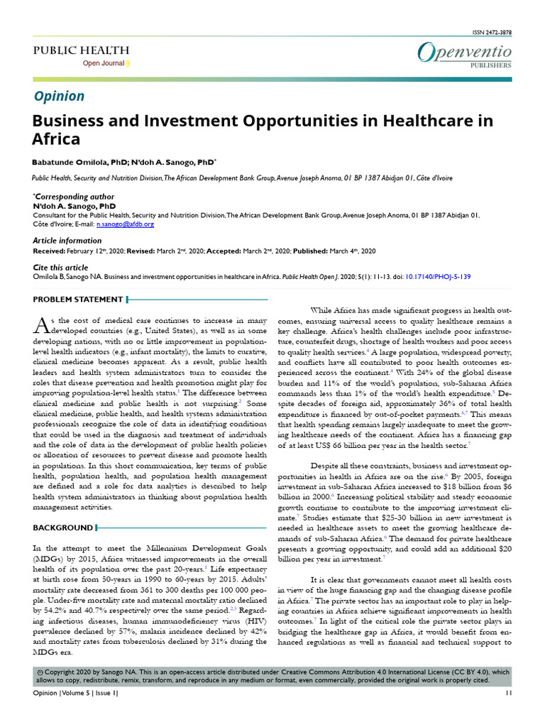 Business and Investment Opportunities in Healthcar | PDF | Public ...
