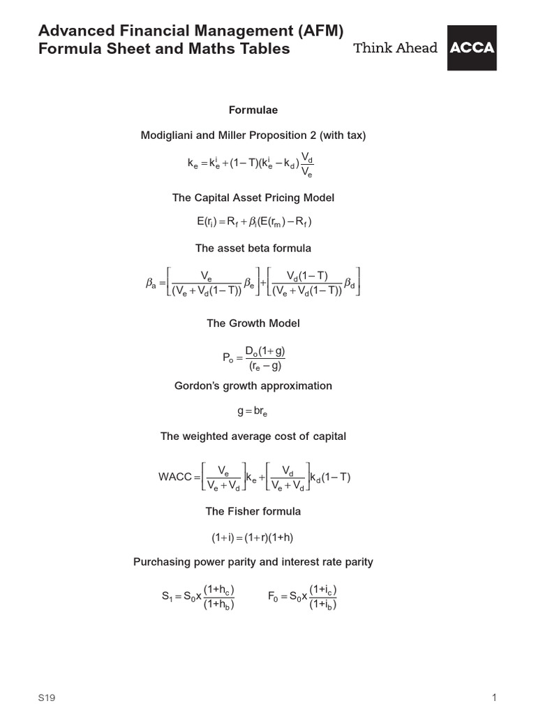 AFM Formulae Tables | PDF | Financial Accounting | Economies