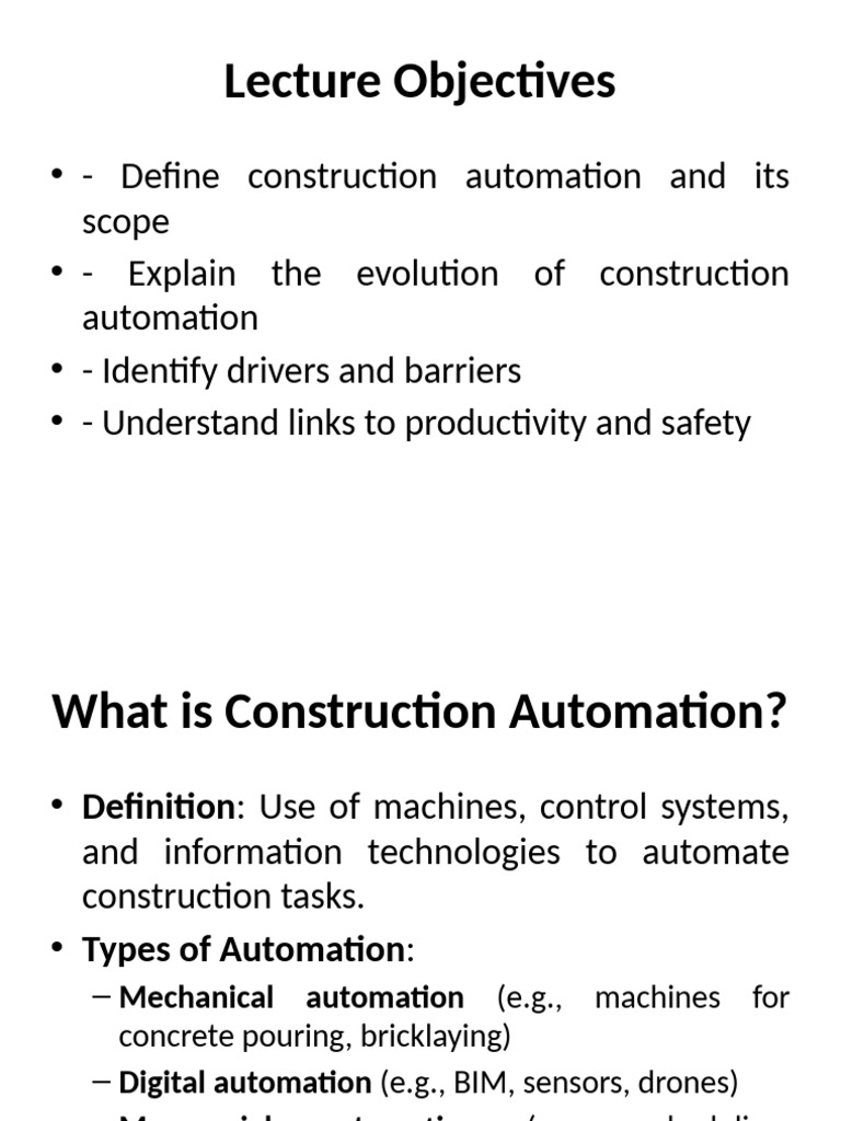 Automation in Construction Overview | PDF | Automation | Engineering