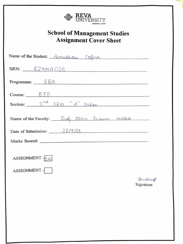 ESD IA1 Assignment Anubhav Sapra R24MA026 "A" Section | PDF