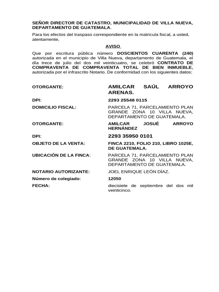 Aviso Catastro Municipal (Machdelin) | PDF | Derecho Civil (Common Law)