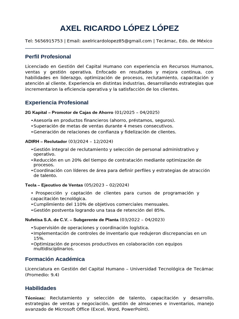 CV Axel Ricardo Lopez Profesional | PDF