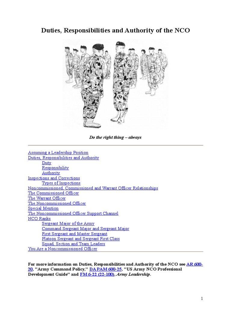 Duties, Responsibility and Authority of NCOs | PDF | Non Commissioned ...