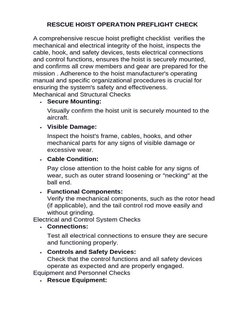 Rescue Hoist Preflight Checklist Guide | PDF