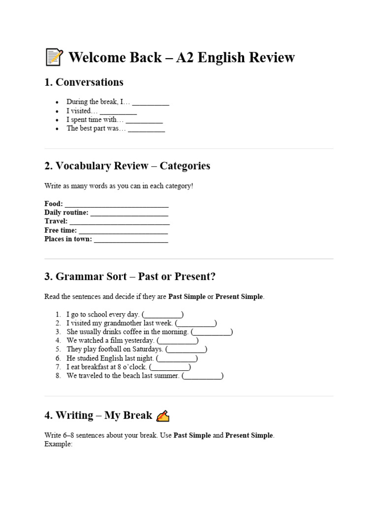 A2 English Review: Conversations & Grammar | PDF