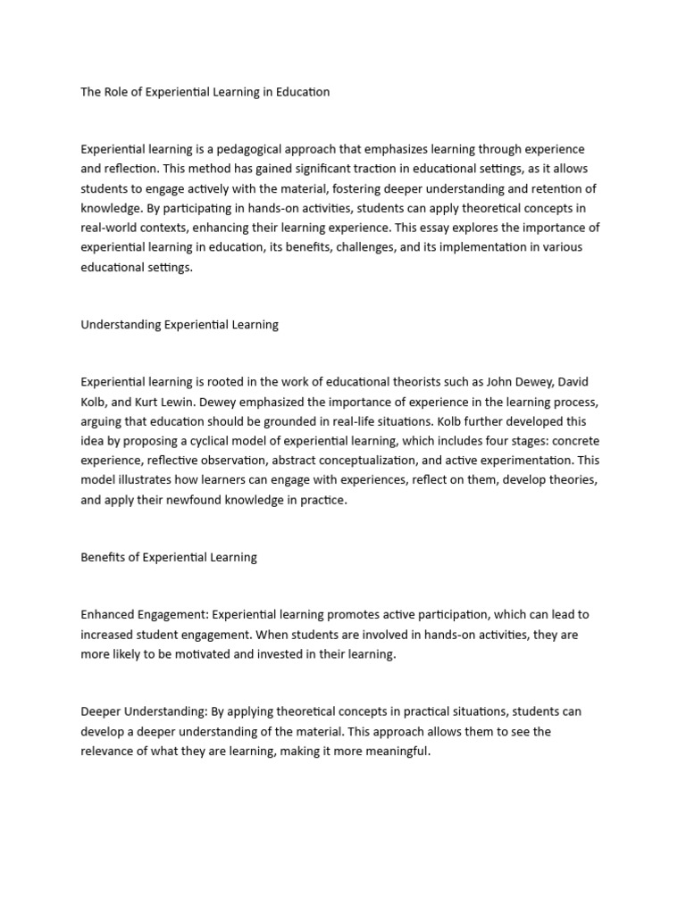 Benefits of Experiential Learning in Education | PDF | Learning | Human ...
