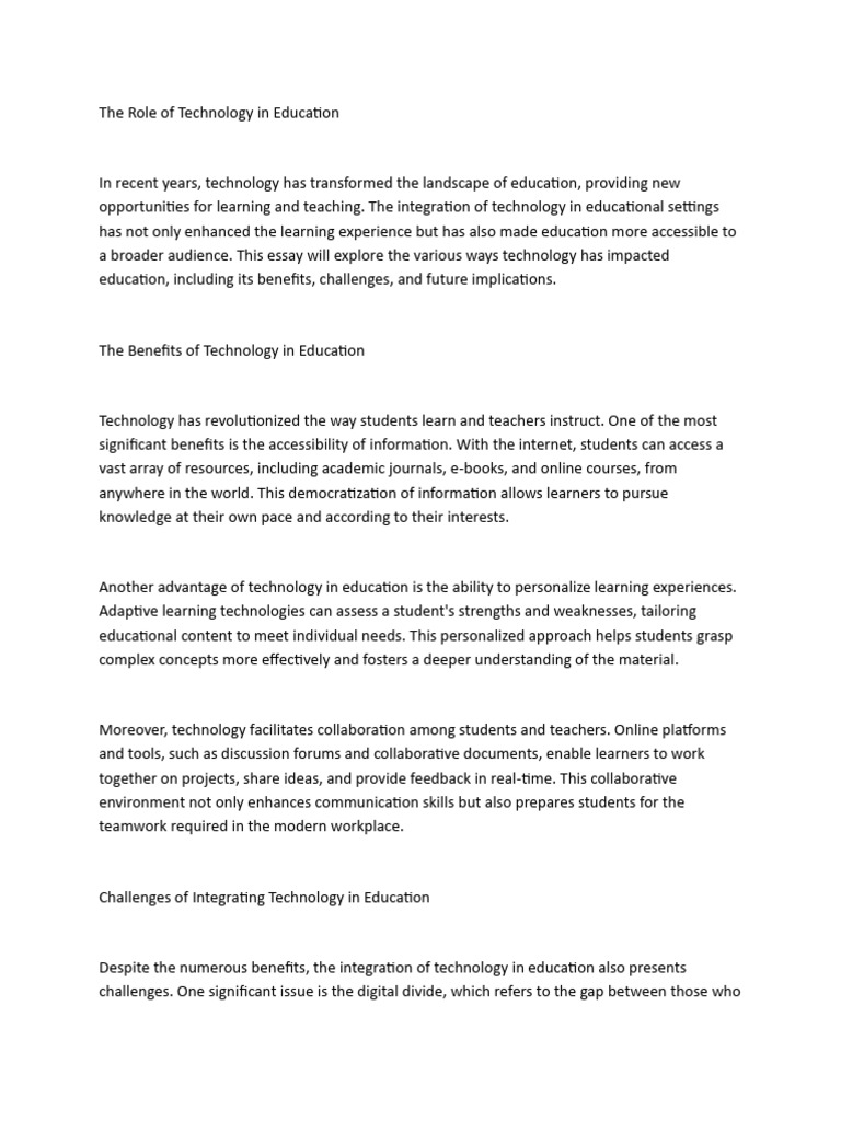 The Role of Technology in Education | PDF | Educational Technology | Learning