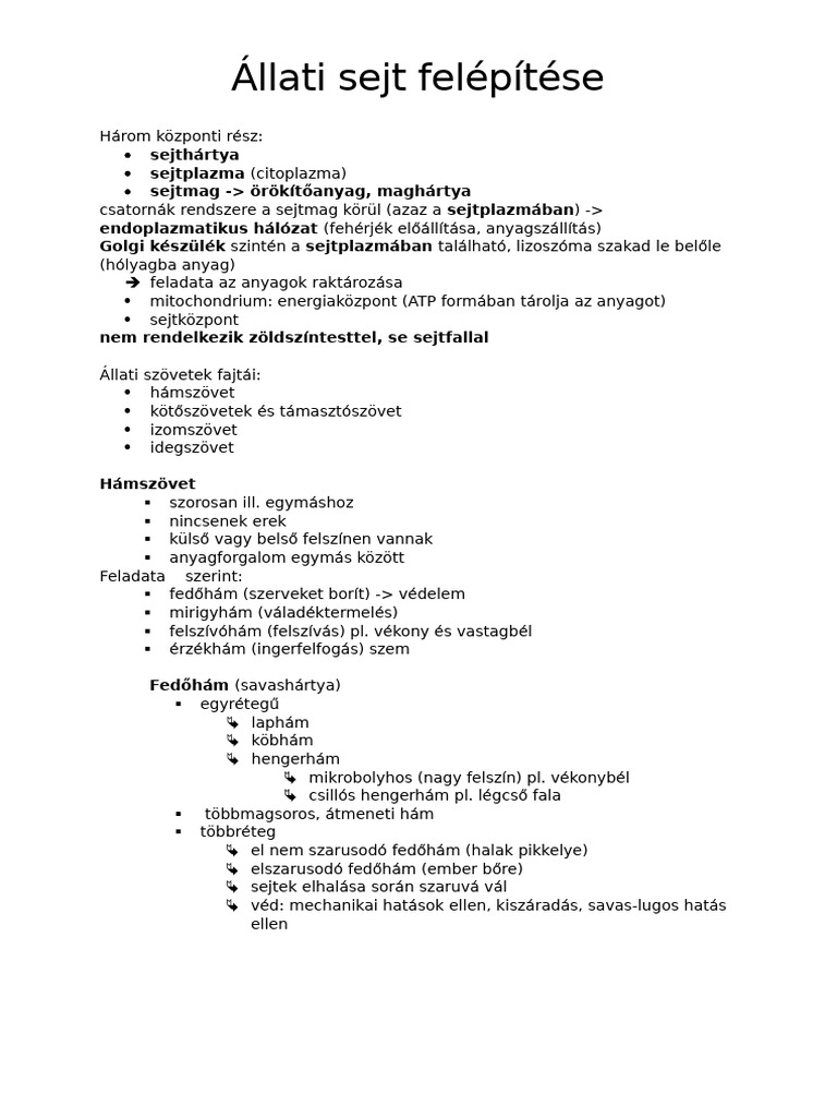 Állati Sejt Felépítése | PDF