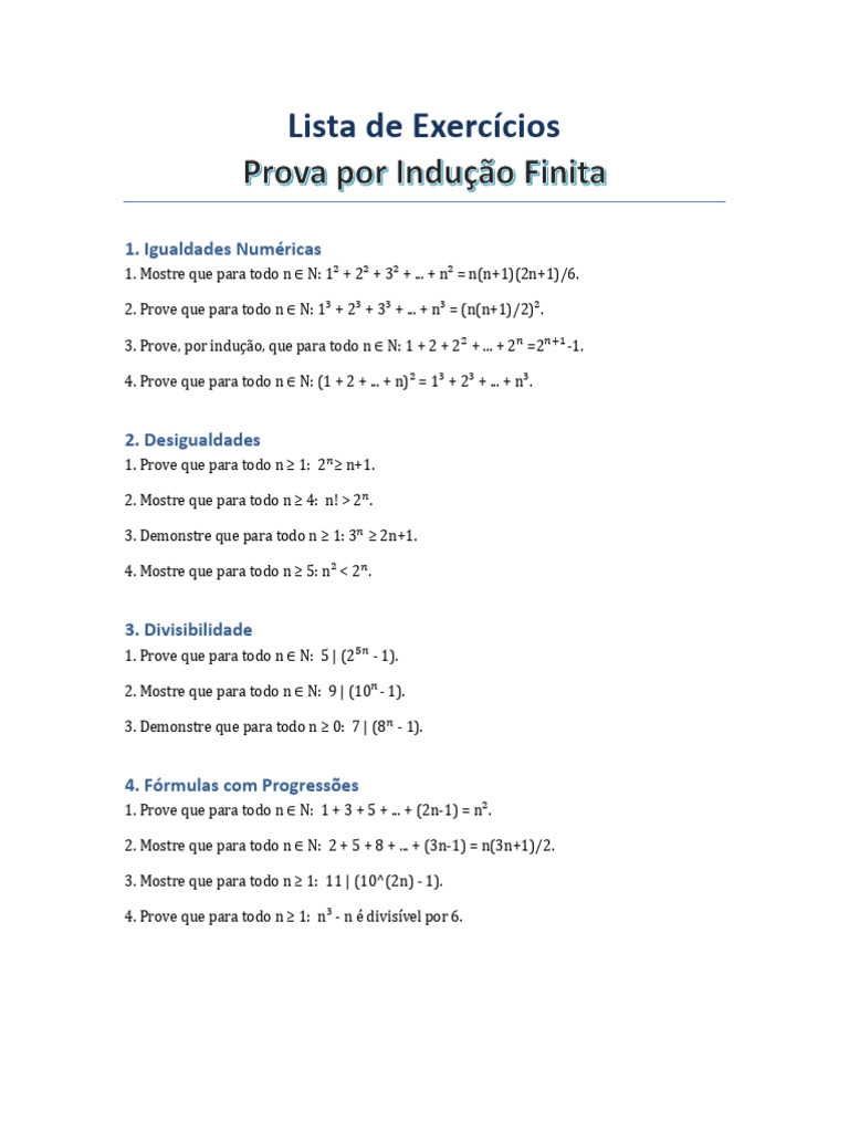 Lista Exercicios Inducao Finita | PDF