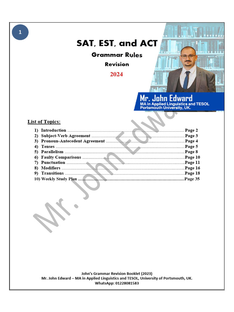 Grammar Revision for SAT, EST, ACT | PDF | Grammatical Number | Adverb