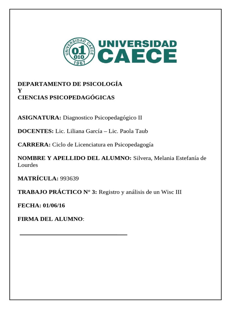 Análisis del WISC III en Nicolás, 11 años | PDF | Cociente de ...