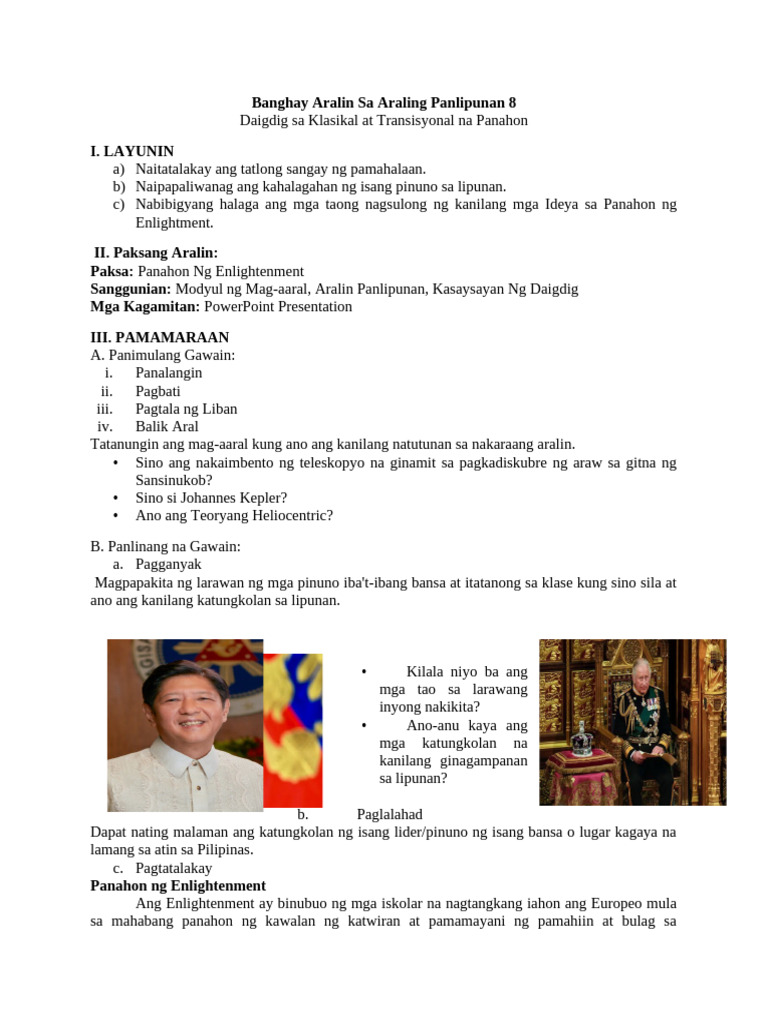 Panahon NG Enlightenment Lesson Plan | PDF