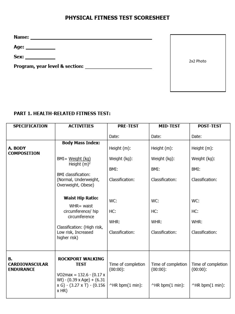 Physical Fitness Test Scoresheet | PDF | Body Mass Index | Metabolic ...