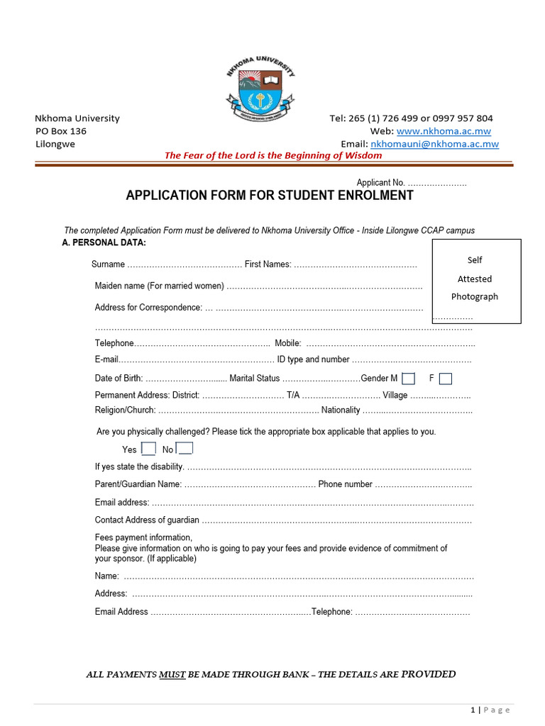 Nkhoma University 2025 Application Form | PDF | Academic Degree | Diploma
