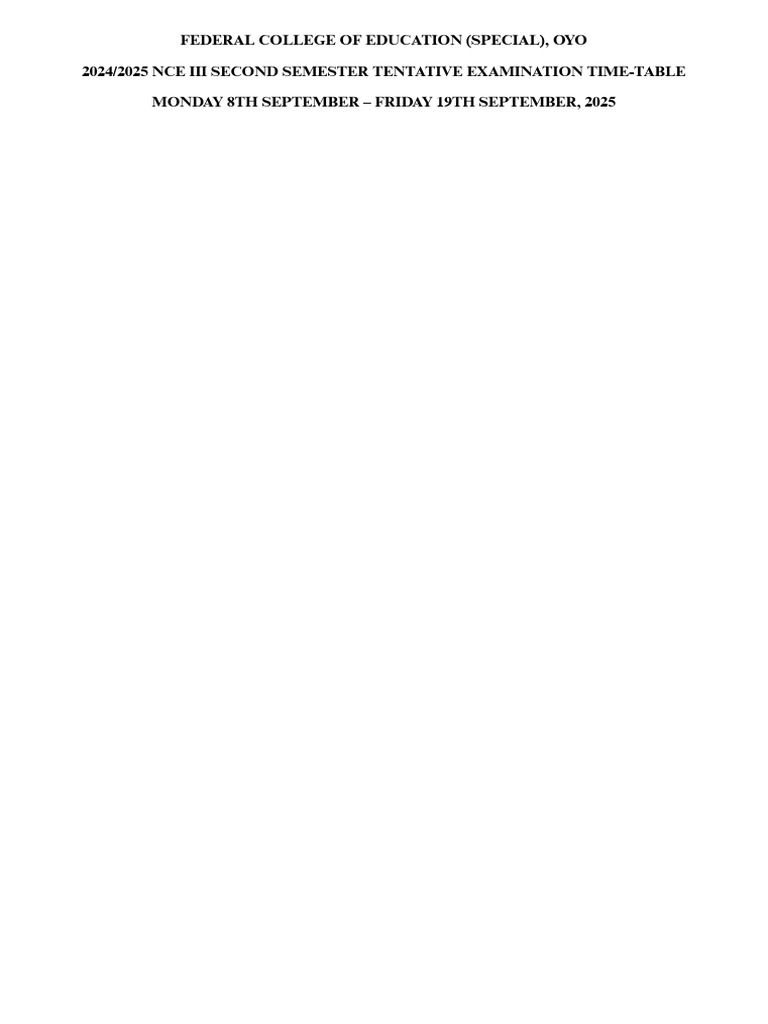2024 2025 Second Semester NCE III Tentative Examination Time Table - Docx - 20250815 - 141706 ...