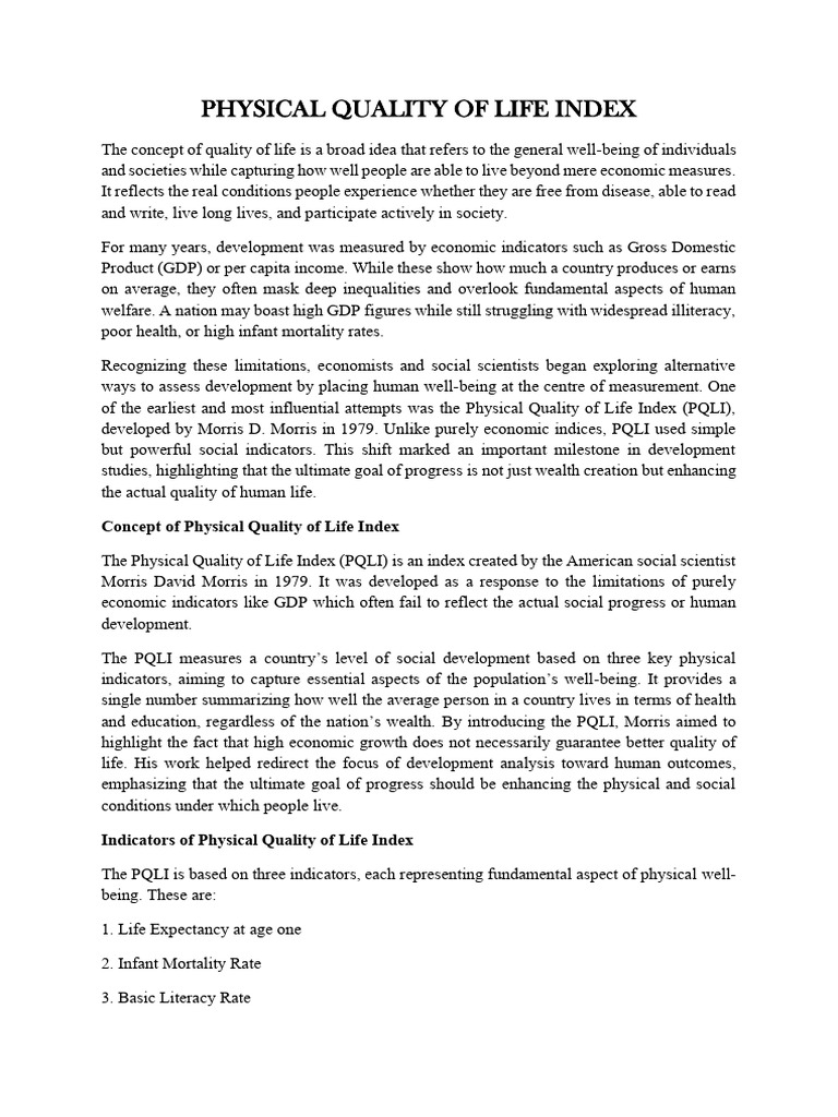 Understanding the Physical Quality of Life Index | PDF | Quality Of ...