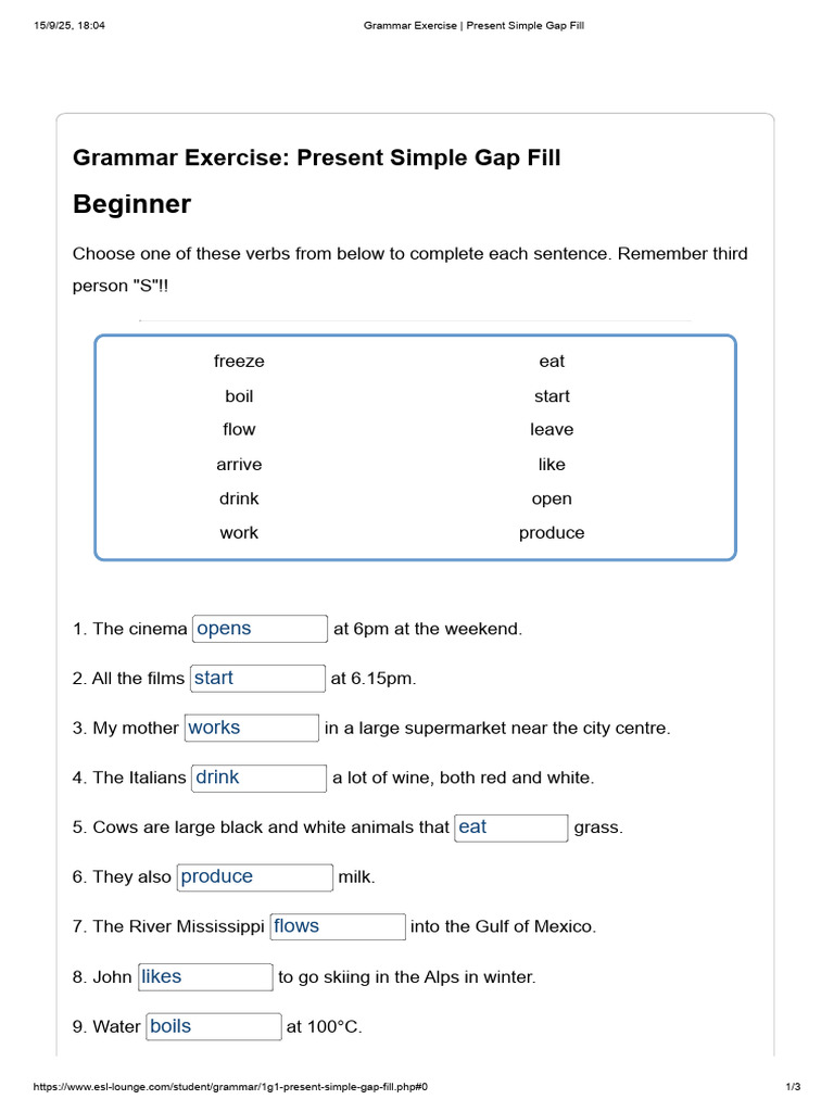 Grammar Exercise _ Present Simple Gap Fill | PDF | Chess Openings ...