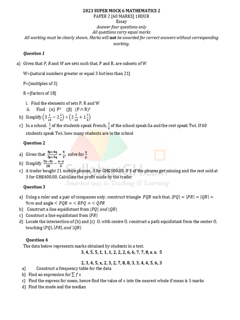 2023 Super Mock 6 Mathematics 2 | PDF | Mathematics