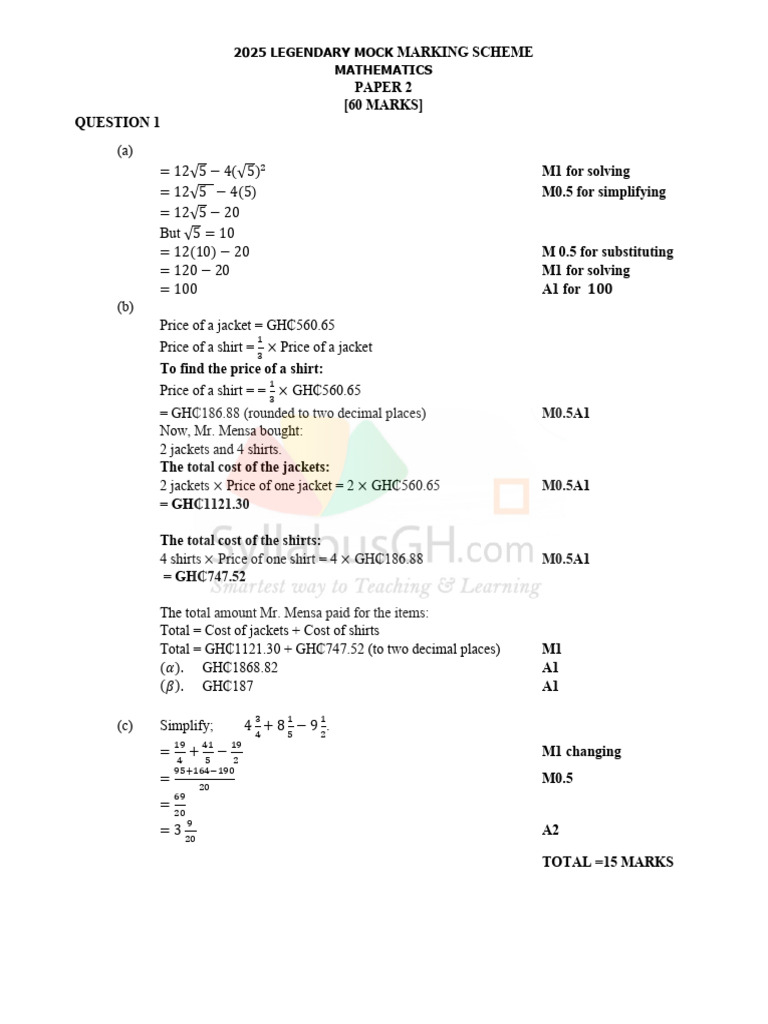 2025 Legendary Mock Mathematics 2 Solution | PDF | Mathematical Objects | Mathematics