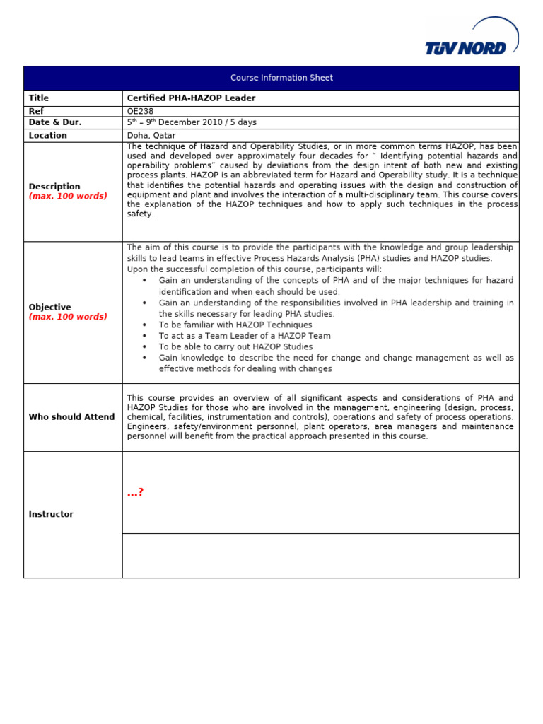 OE238-Certified PHA-HAZOP Leader | PDF | Safety | Systems Engineering
