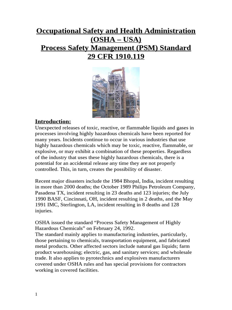 Process Safety Management | PDF | Workplace | Working Conditions