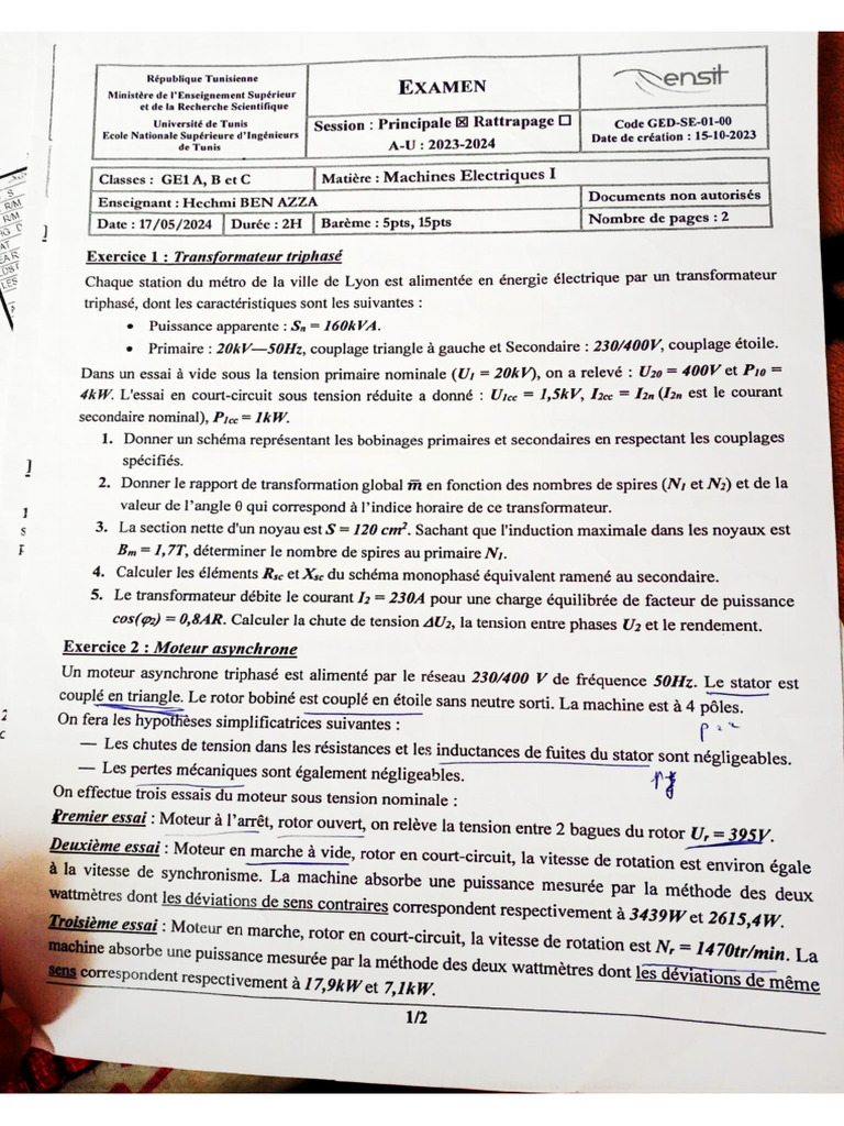 Examen Machine 1 | PDF