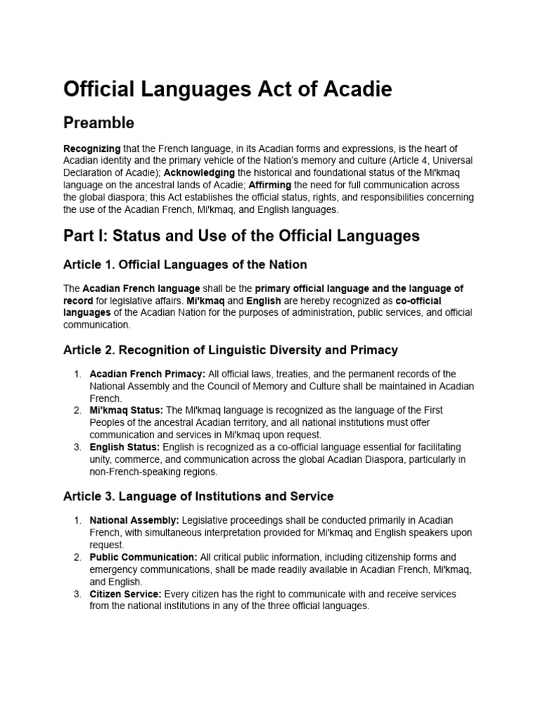Official Languages Act of Acadie | PDF | Acadians | Acadia